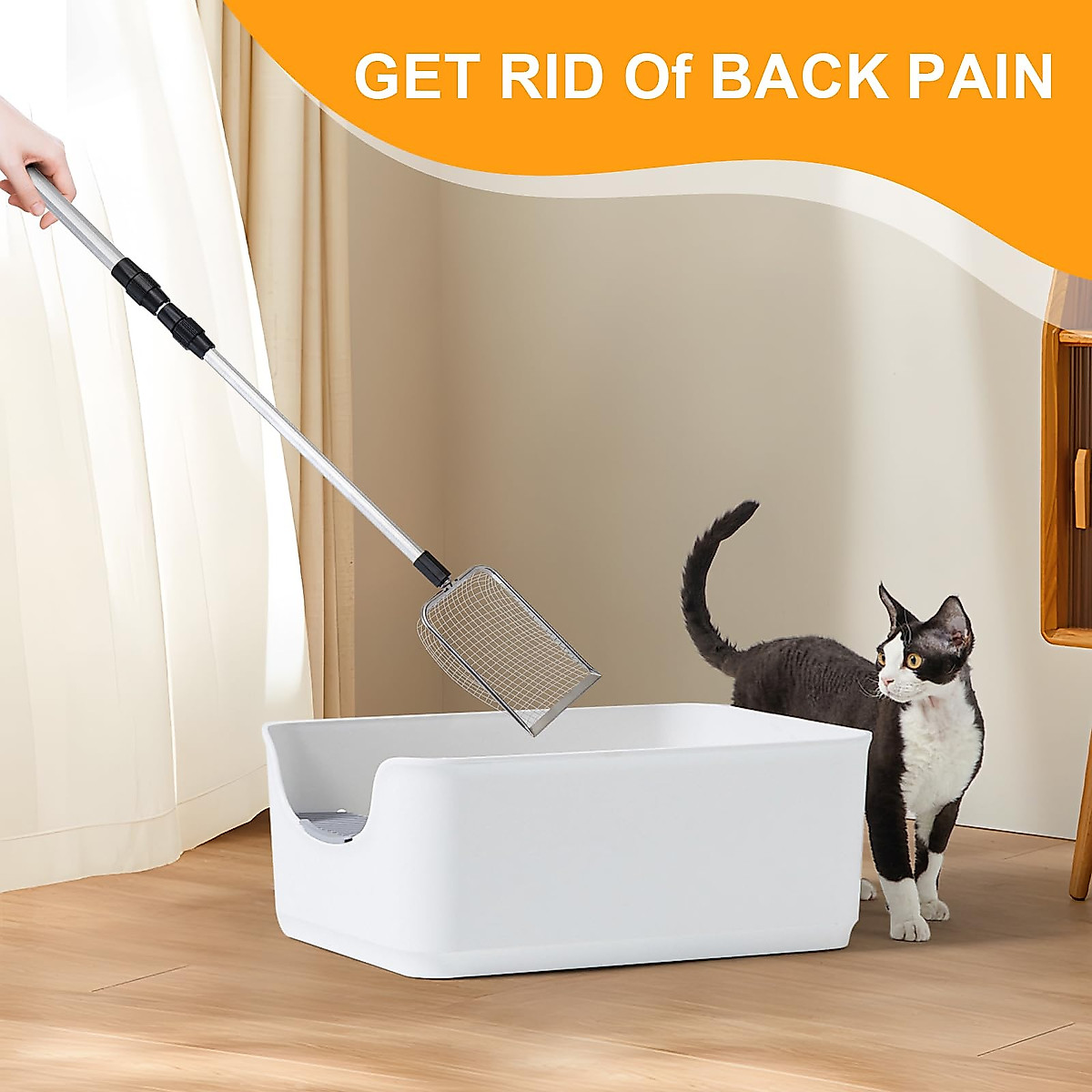 Polarduck Cat Litter Scoop for Litter Box: Long Handle Metal Cat Poop Scooper Extendable Heavy Duty & Non-Stick with Extra Small Kitty Litter Scoop & Litter Scoop Holder | Chicken Coop Pooper Scooper