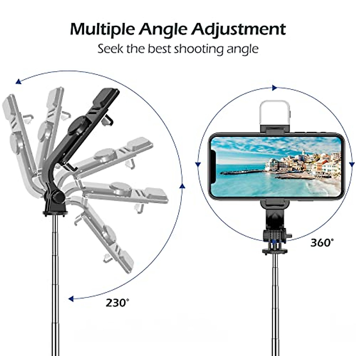 Aureday Selfie Stick with Wireless Bluetooth Remote, Portable 41 Inch Gopro Selfie Stick Tripod with Light, Compatible with iPhone 14/13 Pro/12/11 Pro/Max/XS/XR/X/8/7 and Android Smartphones
