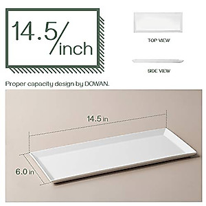 DOWAN 14.5" Rectangular Plates Set of 4 - Long Serving Trays for Sushi, Pasta, Chips, Appetizer, Cake - White Ceramic Rectangle Platter for Party, Restaurant, Banquet - Dishwasher & Oven Safe