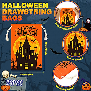 24 Pieces Halloween Drawstring Gift Bags 4 x 6 Inches Goodie Bags Halloween Party Favors Bags Halloween Canvas Bags for Kids Party Supplies, 8 Styles