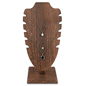 MOOCA Wooden Freestanding Necklace Easel Display Stand - Adjustable Slope Jewelry Showcase Holder for 6 Necklaces, Brown Color