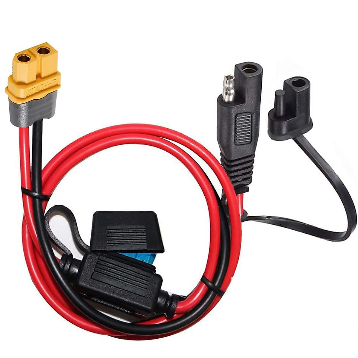 YETOR 10AWG SAE to XT60 Connector Extension Cable,with 15A Protection Fuse for Safety,SAE Plug XT60 Female Adapter Charger Solar Panel Cable for Solar Generator Portable Power Station(2FT)