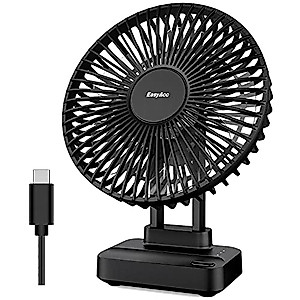 EasyAcc 7 Inch Desktop Battery Table Fan, Bedroom Fan [ Ultra-Quiet Comfortable Wind Fan ] 6700 Battery 3 Speed 90°Tilt Desk Fan with Type C, Electric Cooling Fan for Bedroom (Battery&USB Power)