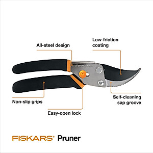 Fiskars Gardening Tools: Bypass Pruning Shears, Sharp Precision-ground Steel Blade, 5/8” Plant Clippers (91095935J)