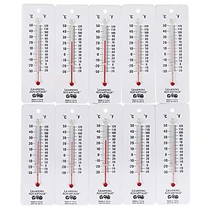 LEARNING ADVANTAGE Student Thermometers - Set of 10 - Dual-Scale - Mercury-Free - Easy To Read, Analog Desktop Thermometers for Indoor Labs and Rooms