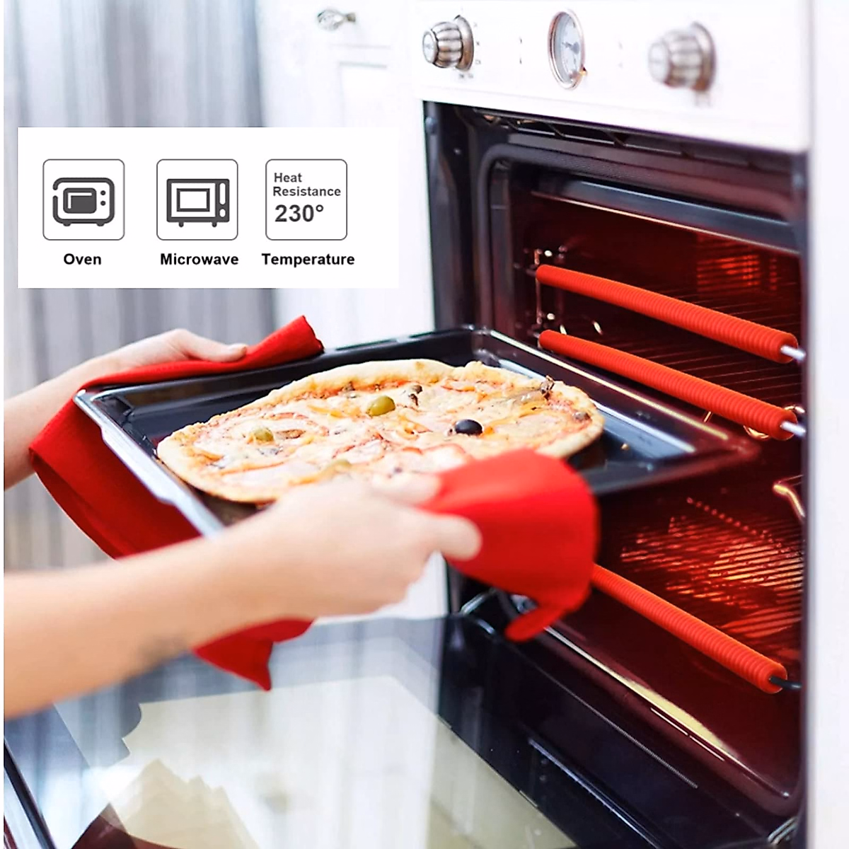 Lyellfe 12 Pack Silicone Oven Rack Shields, Red Oven Rack Protectors, 14 Inch Food Grade Microwave Edge Liner Cover for Home Kitchen