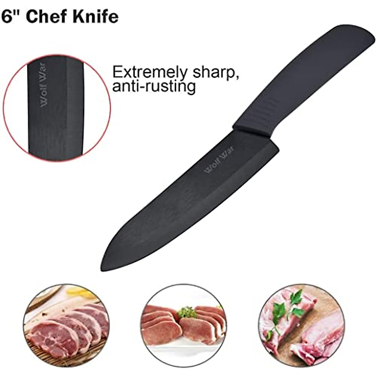 Kitchen Ceramic Knife Set Professional Knife With Sheaths, Super Sharp Rust Proof Stain Resistant (6" Chef Knife, 6" Bread Knife, One Peeler)
