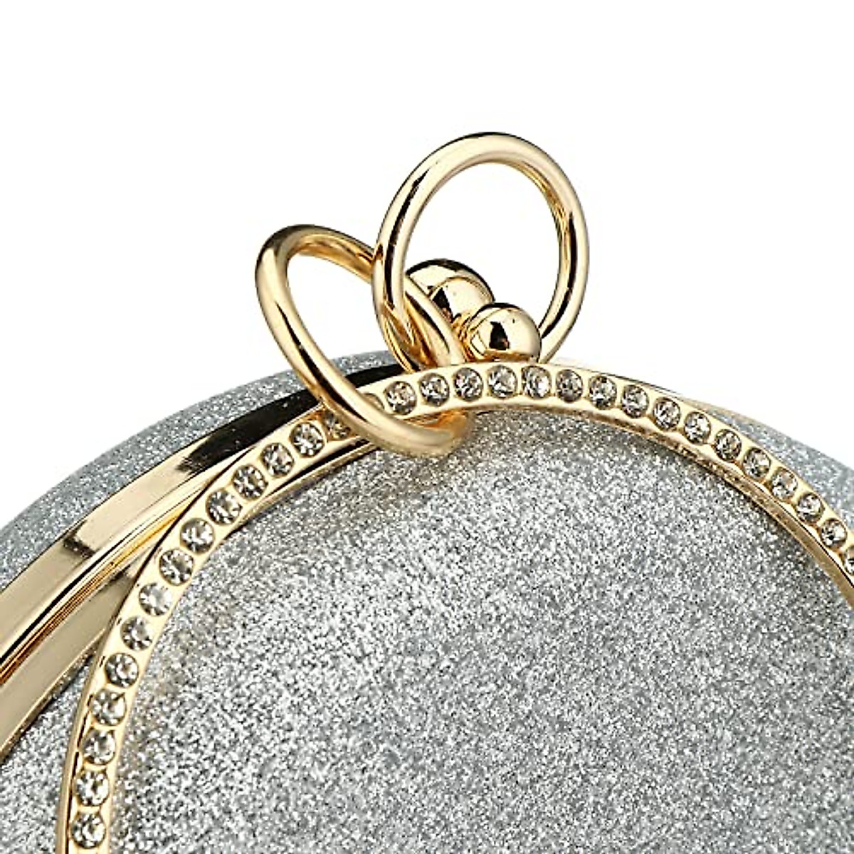 Women's Round Ball Clutch Rhinestone Ring Handle Designer Wristlets Handbag Purse Wedding Party Prom Evening Bag (Silver)