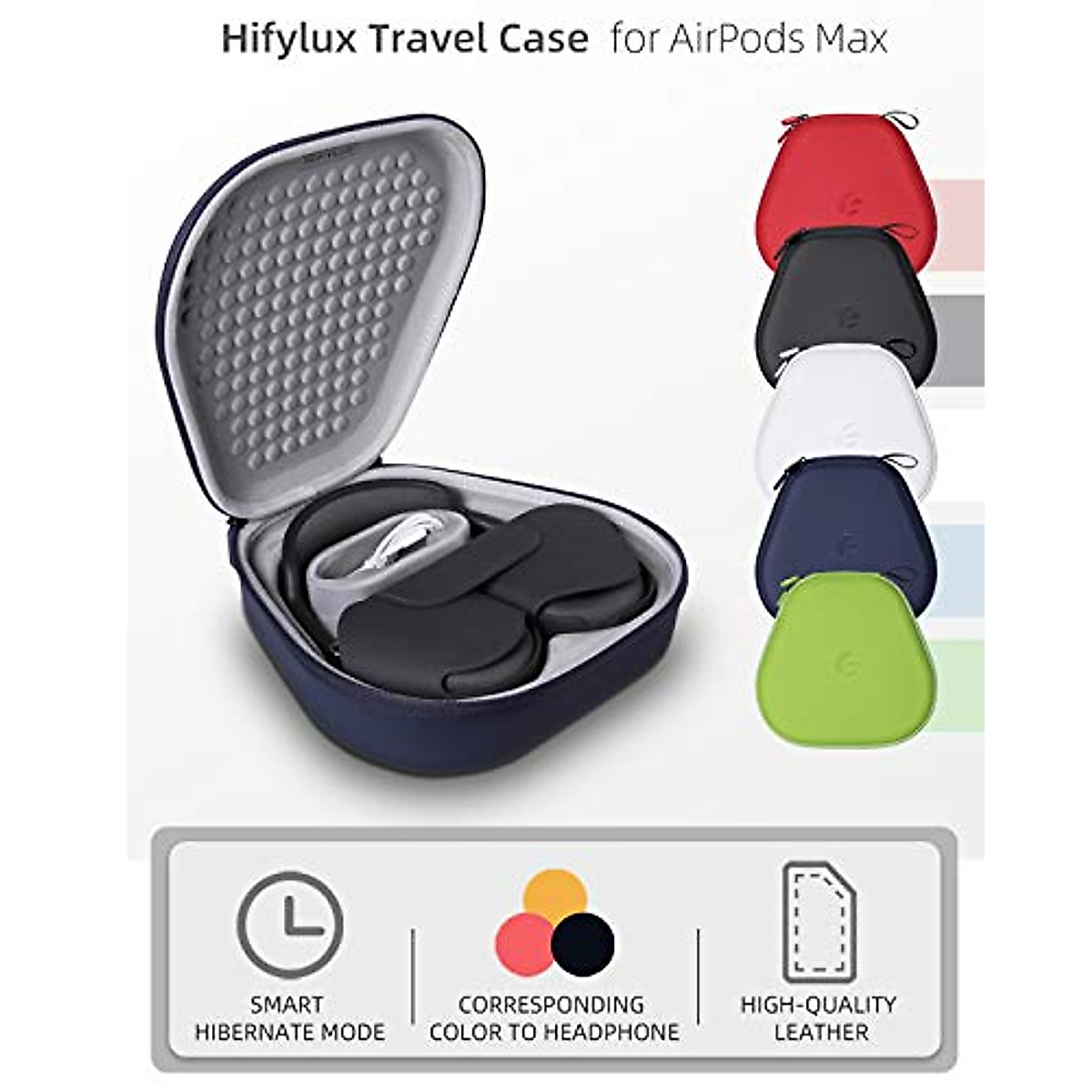 HIFYLUX Hard Travel Carrying Case Smart Dormancy Waterproof Leather Protective Bag for Apple Airpods Max (Case Only)