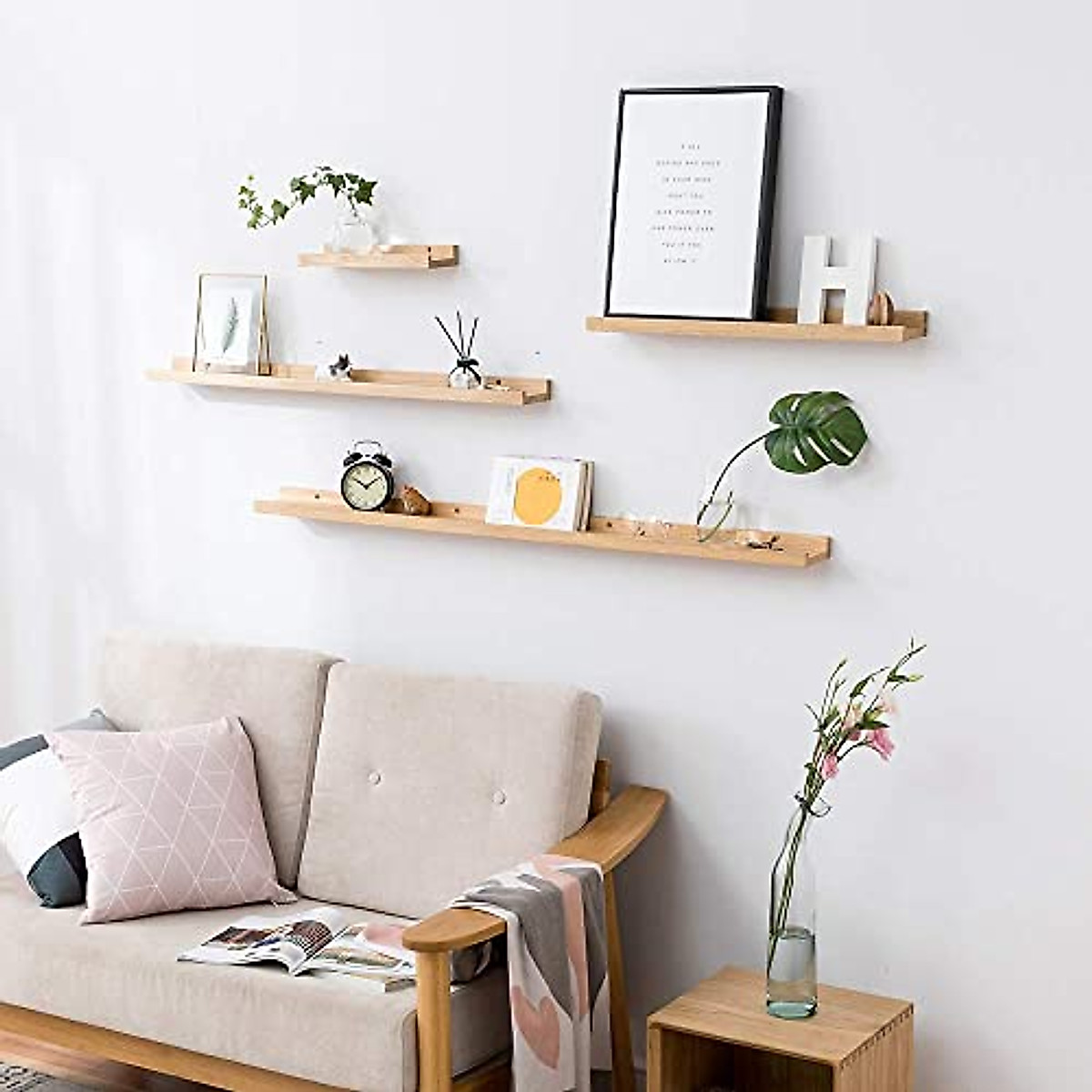 HOMWOO 36 Inch Floating Shelf Long Wall Shelf, Wall Mounted Natural Wood Picture Ledge Shelf for Living Room,Bedroom,Bathroom & Kitchen