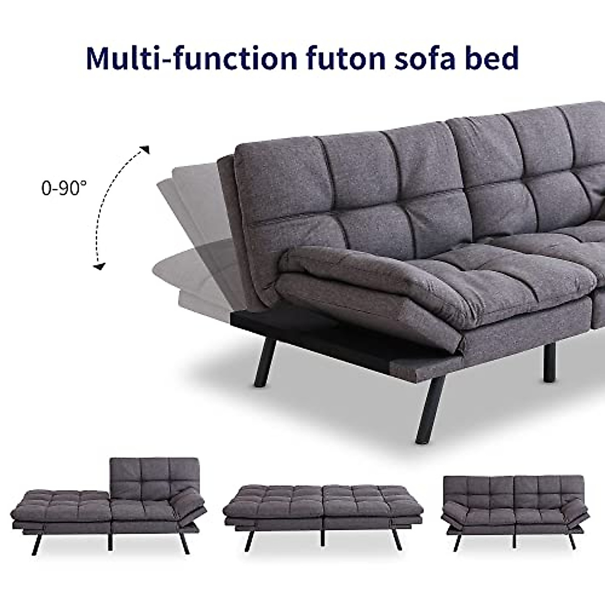 Opoiar Futon Sofa Bed,Small Splitback Linen Fabric Memory Foam Couch,Modern Convertible Love seat for Compact Living Spaces,Studio,Apartment,Dorm,Guest Room,Home Office 71”/Grey Sofa