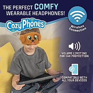 CozyPhones Kids Headphones, Headband Earphones for Children Baby & Toddlers 1-3, Stretchy & Comfy Travel Accessories - Wireless - Brown Puppy Dog