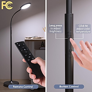 luckystyle Floor Lamp,Super Bright Dimmable Led Floor Lamps for Living Room, Custom Color Temperature Standing Lamp with Remote Push Button, Adjustable Gooseneck Reading Floor Lamp for Bedroom Office