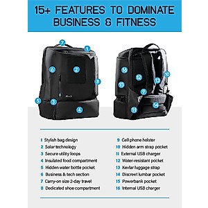 Multifunctional Solar Backpack with Power Bank, 40L Bag Designed for Fitness, Business, Travel and Casual Use, Black