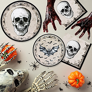 DYLIVeS Halloween Party Plates and Napkins Set, 150 Pcs Halloween Skull Bats Tableware for Boys Adult Happy Halloween Party Supplies Disposable Dinnerware Holiday Halloween Decorations, Serve 50
