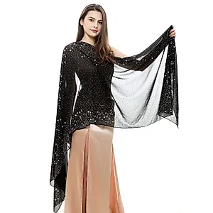REEMONDE Womens Pashmina Shawls and Wraps for Evening Dresses Chiffon Bridal Shawl for Wedding Dressy Rhinestones Sparkly Scarf (Black)