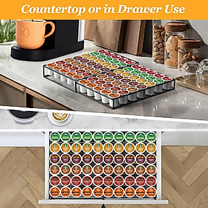 Kssiaz Coffee Pod Holder Drawer, Expandable K Cup Holder Compatible with Keurig K-Cup, K Cup Drawer Organizer Hold 35-70 Coffee Pod Storage for Coffee Station Office and Kitchen, Black