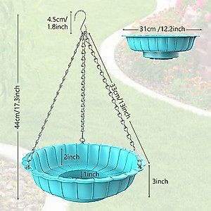 Fnydvis Hanging Bird Bath, Birdbath Bowl Hanging Bird Feeder Tray for Outdoor Garden, Patio, Backyard, Large Capacity, Gift for Bird Lovers (Blue)