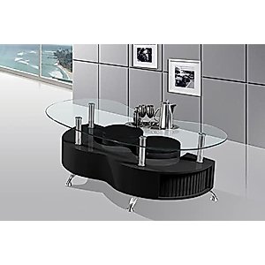 Best Quality Furniture Mordern Glass Black Coffee Table W/Two Stools