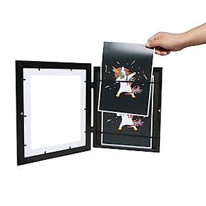 FrameWorks 10” x 12.5” Black Wooden Kid Art Frame with Gallery Style Edges, Tempered Glass, and Elastic Straps
