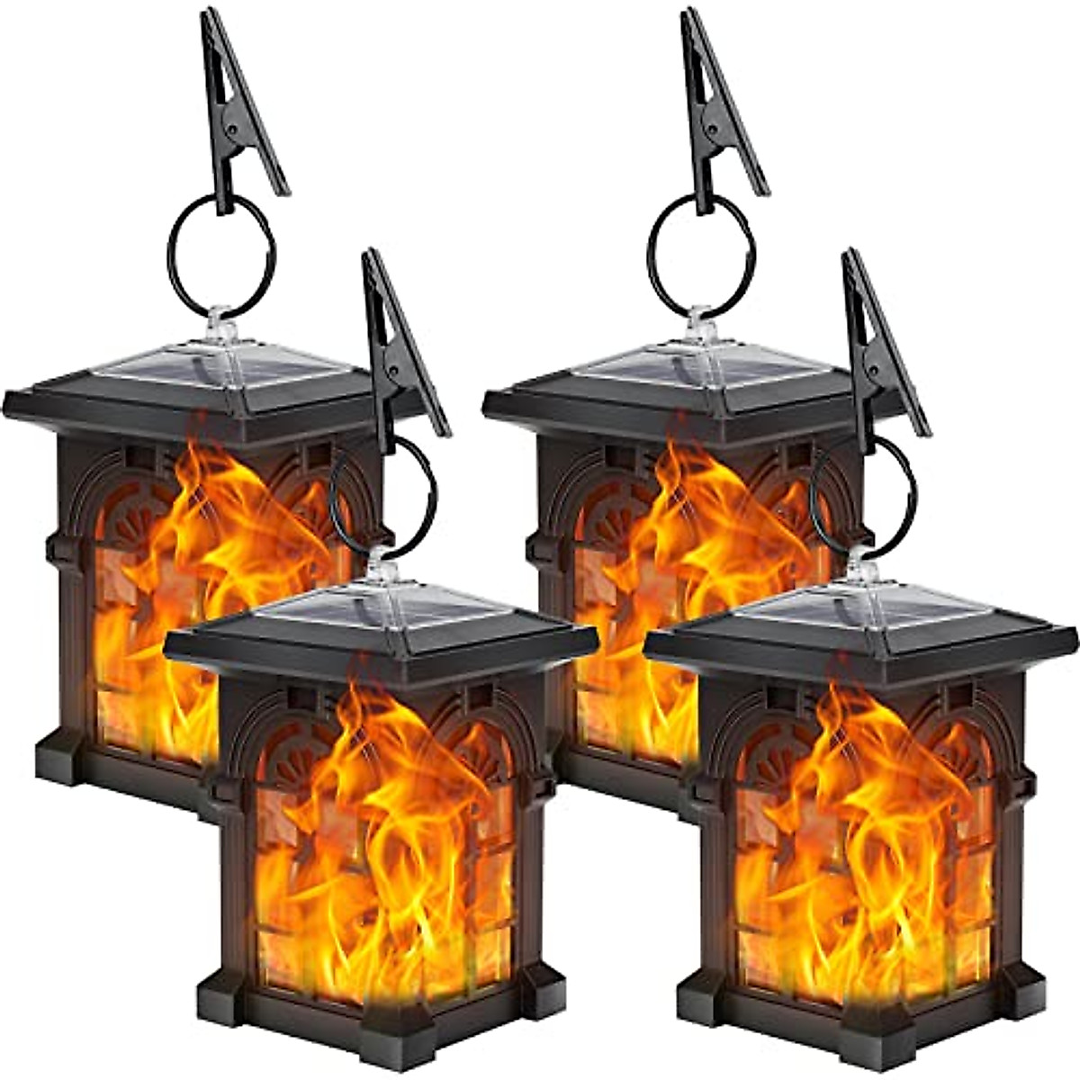 Solar Lantern, Futuriol IP65 Waterproof Solar Outdoor Lights with Flickering Flame Outdoor Lighting Halloween Decorations, Mini Solar Powered Hanging Landscape Light for Garden Yard Porch Lawn 4 Pack