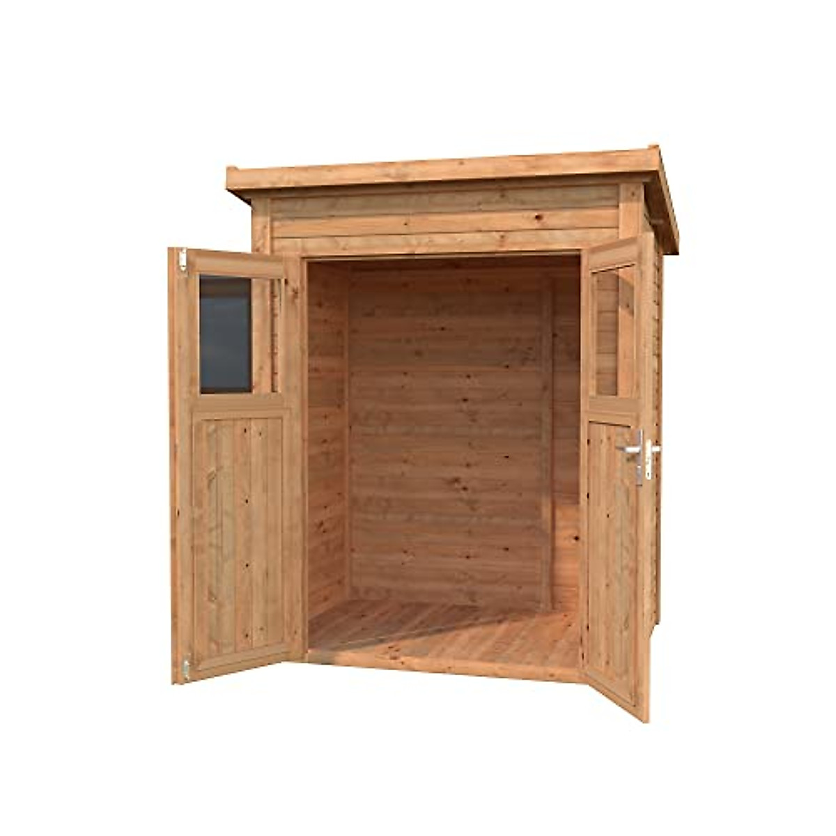 Leisure Season Urbano Lean to Shed Kit - Modern Weatherproof Outdoor Storage with Floor, Doors, Plexiglass Windows, Pent Roof Nordic Spruce Wood for Garden, Yard Medium Brown, 6'x4' (URB6X43781)