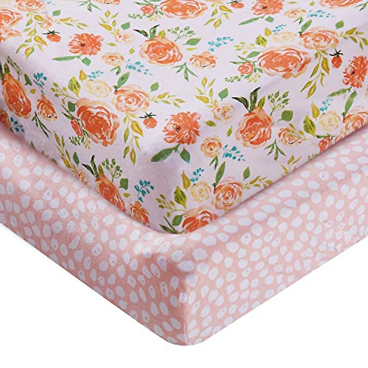 Changing Pad Covers, LNGLAT 2-Pack Cotton Cradle Sheets for Baby Girls, Fit Standard Contoured Ultra Soft Cozy Changing Table Pads