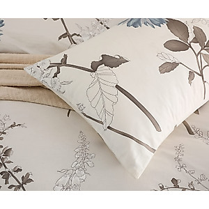 SLEEPBELLA Duvet Cover Queen Size, 600 Thread Count Cotton Botanical Flowers Pattern Printed Reversible Comforter Cover