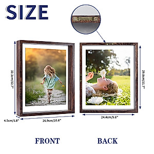 WIFTREY 8x10 Floating Picture Frame 2 Pack, Double Glass Distressed Floating Photo Frame 8 By 10 Displays Photo up to 10x12, Tabletop Hanging or Wall Mount, Light Brown