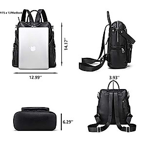 LING SHUIWEN LSW Backpack Purse for Women Fashion Convertible Satchel Handbags Large Capacity Travel Vintage PU Leather Bookbag Multipurpose Design Ladies Shoulder Bag (Black)