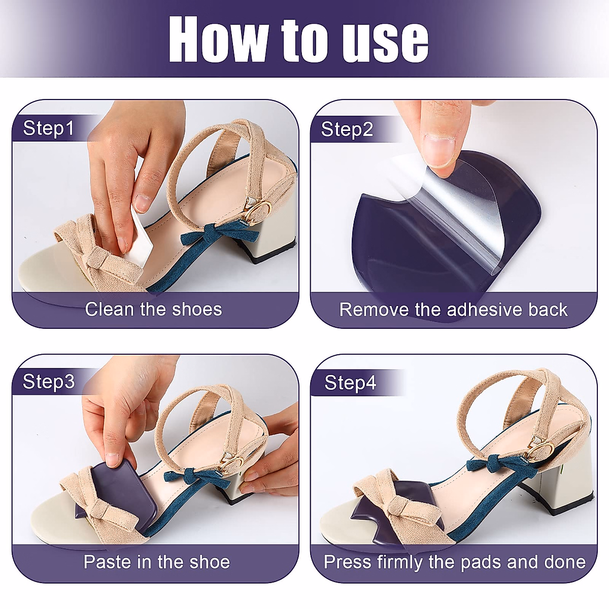 Vabean 8 Pcs Foot Pads for Dancer Forefoot Cushion Pads Metatarsal Foot Pads Gel Pads for Ball of Foot for Relieve Stress Foot Care, Purple