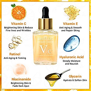 BREYLEE Vitamin C Serum for Face & Eye (1.4 oz) for Brightening Skin,Dark Spot Remover,Reduce Wrinkle,Anti Aging Serum,Moisturizer Brightening Serum with Hyaluronic Acid,Vitamin E,Retinol,Nicotinamide
