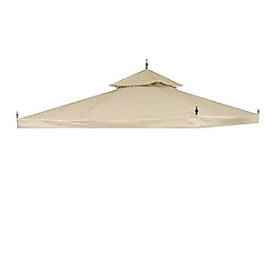 10x10 Ft Waterproof 2-tier Gazebo Canopy Top Replacement Beige Outdoor Garden Structures Yard Patio Cover w/ Mosquito Netting & 16 Grommets for Durable UV Blocking
