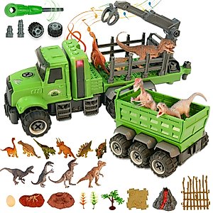 LTKFFFdp Boy Toys Car Toys for Boys Girl 5 6 8 9 10 12 Year Old with 10 Dinosaur Figures, Take Apart Construction Truck Building Toys with Sound Light, Learning Birthday Carrier Vehicle Playset Gifts