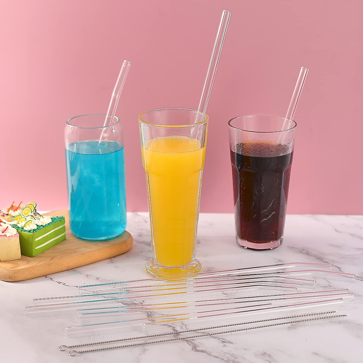 [12 Pcs] Reusable Glass Straws Shatter Resistant - Replacement Glass Straws for Stanley 40 oz 30 oz 20 oz Tumbler 12" x 10mm and 9" x 10mm Each Including 3 Straight and 3 Bent with 2 Cleaning Brush