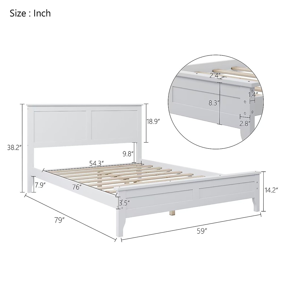 MERITLINE Full Size Platform Bed Frame with Headboard/Solid Wood Foundation with Wood Slat Support/No Box Spring Needed/Easy Assembly/Rustic Pine (Full, White)