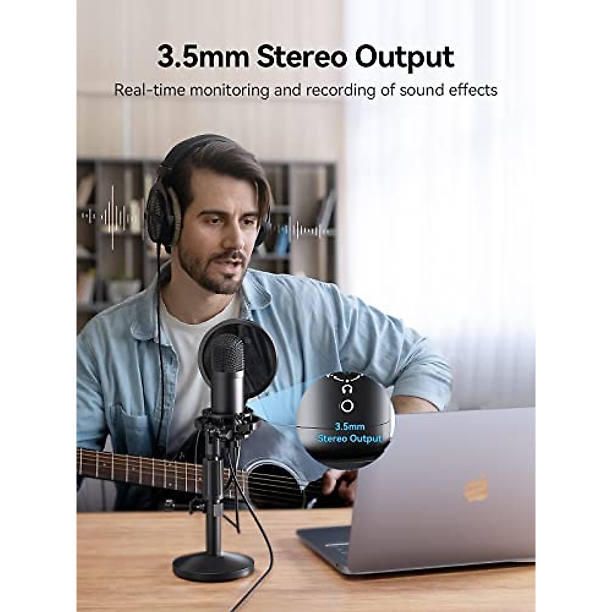 SOOMFON USB Computer Microphone Condenser Podcast Microphone for PC, Recording, Gaming, Streaming, Upgraded Mic with Height Adjustable Stand, Headphone Output, Gain and Volume Knob