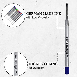 5 Pack, Pen Savings Ballpoint Pen Refills Compatible with Parker Ballpoint Pens, Medium Point (Bulk Packed) (Black)