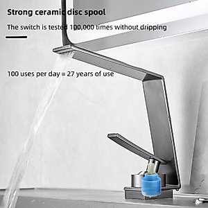 PRANOHD Bathroom Waterfall Matte Black Faucets, RV Restroom Bath Face Basin Bar Lavatory Kitchen Commercial Vanity Sinks Water Replacement, Peerless Unique Modern 6 Inch Brass One 1 Hole Single Handle