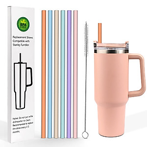AIERSA 6 Pack Pastel Colors Straw for 40oz Stanley Cup with Handle,Reusable Silicone Straws Compatible Stanley 20 30 40oz Tumbler,Long Straw with Cleaning Brush for Stanley Cup Accessories