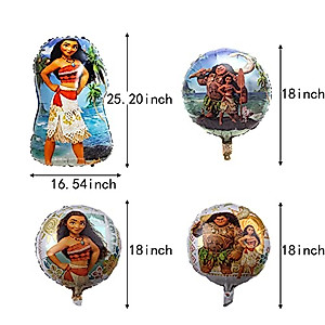 ALLPICK 5PCS Moana Mylar Balloons For Kids Birthday Baby Shower Moana Themd Party Decorations