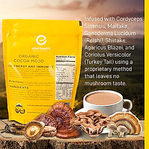 Enerhealth Botanicals Cocoa Mojo – Certified Organic Hot Chocolate Peruvian Cocoa Mix, Sweetened with Low Glycemic Coconut Palm Sugar and Infused with 6 Mushroom Extracts to Boost Immunity – 12 oz