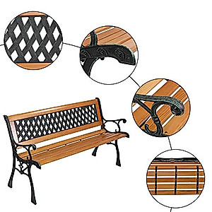 YYAO Garden Bench Outdoor Patio Bench 50" Metal Bench Park Bench with Armrests Backrest,Hardwood Patio Furniture Bench for Porch Work Entryway Yard Lawn,Bronze & Natural