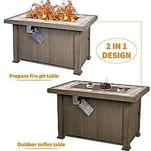 Summerville Propane Gas Fire Fit, 42 inch Outdoor Fire Pits Smokeless 50,000 BTU Auto-Ignition Fire Table with Lava Stone for Patio,Garden,Backyard, Grey Brush