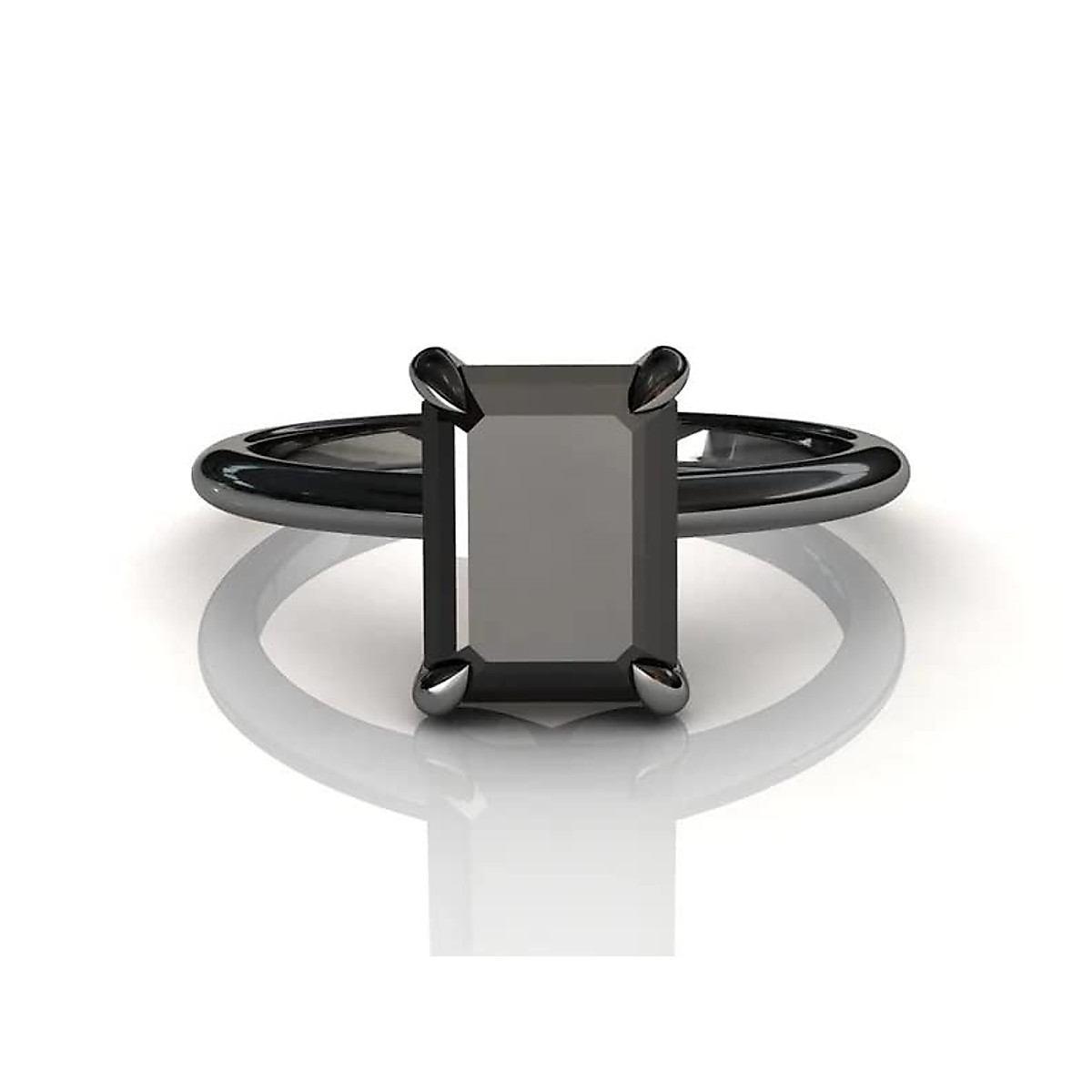 skyjewels Certified 3.50 Cts Emerald Cut Black Diamond Ring Silver In Prong Setting, Great Shine & Bling ! (Black Gold Finish)