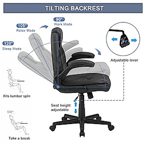 VECELO High Back, Jet Black Ergonomic Executive Chair with SGS Gas Lift, Lumbar Support, Adjustable Height and Rocking Mode, Flip-up Arms, 360°Silent Swivel for Home Office and Gaming