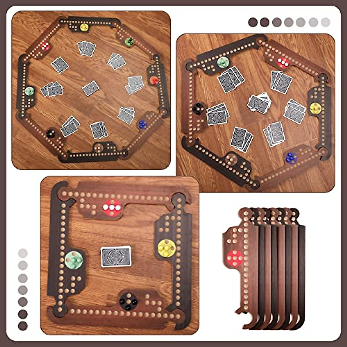 Wooden Board Games Set with 8 Wood Boards 40 Colorful Marbles Pegs 3 Boxes Playing Card 8 Game Instructions Game Wooden Board for Adults Kids Family, 4-8 Players (Retro Colors)