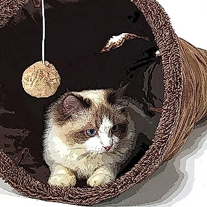HeyKitten Collapsible 12" x 50" Crinkle Cat Play Tunnel, Hide-and-Seek Pet Toys for Indoor Kittens, Puppies & Bunnies, Large, Brown