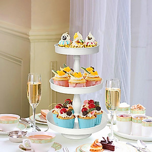 3 Tier White Cupcake Holder Farmhouse Tiered Tray Stand Serving Platter Rustic Cake Dessert Display Can Holds 50 Cupcakes for Parties and Events