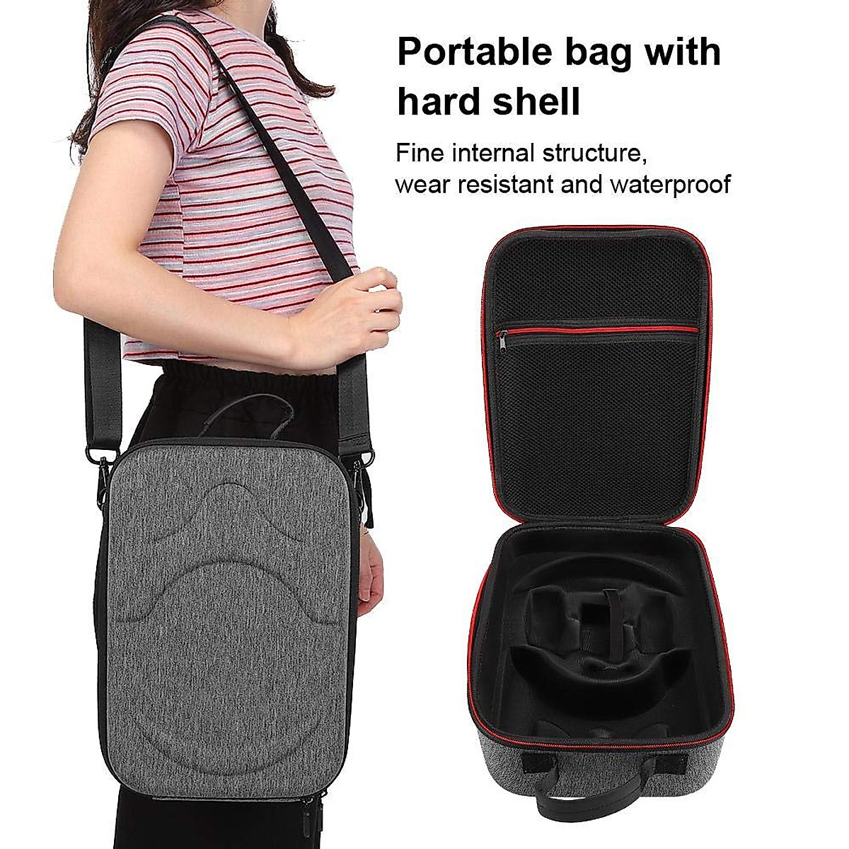 Hopcd Portable Carrying Case for Oculus Quest VR Headset Nylon Hard Shell Travel Case with Shoulder Strap for VR Gaming Accessories (Gray)